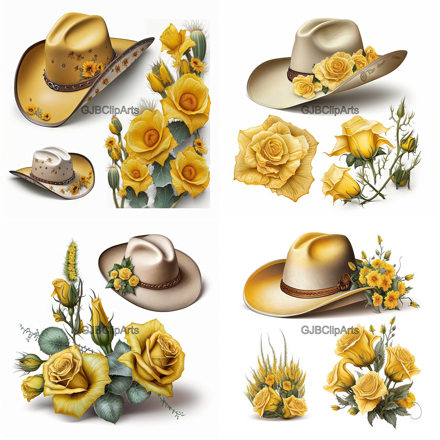 Cowboy Hat Clipart, Yellow Roses Clipart, Beautiful Cowboy Hat and ...