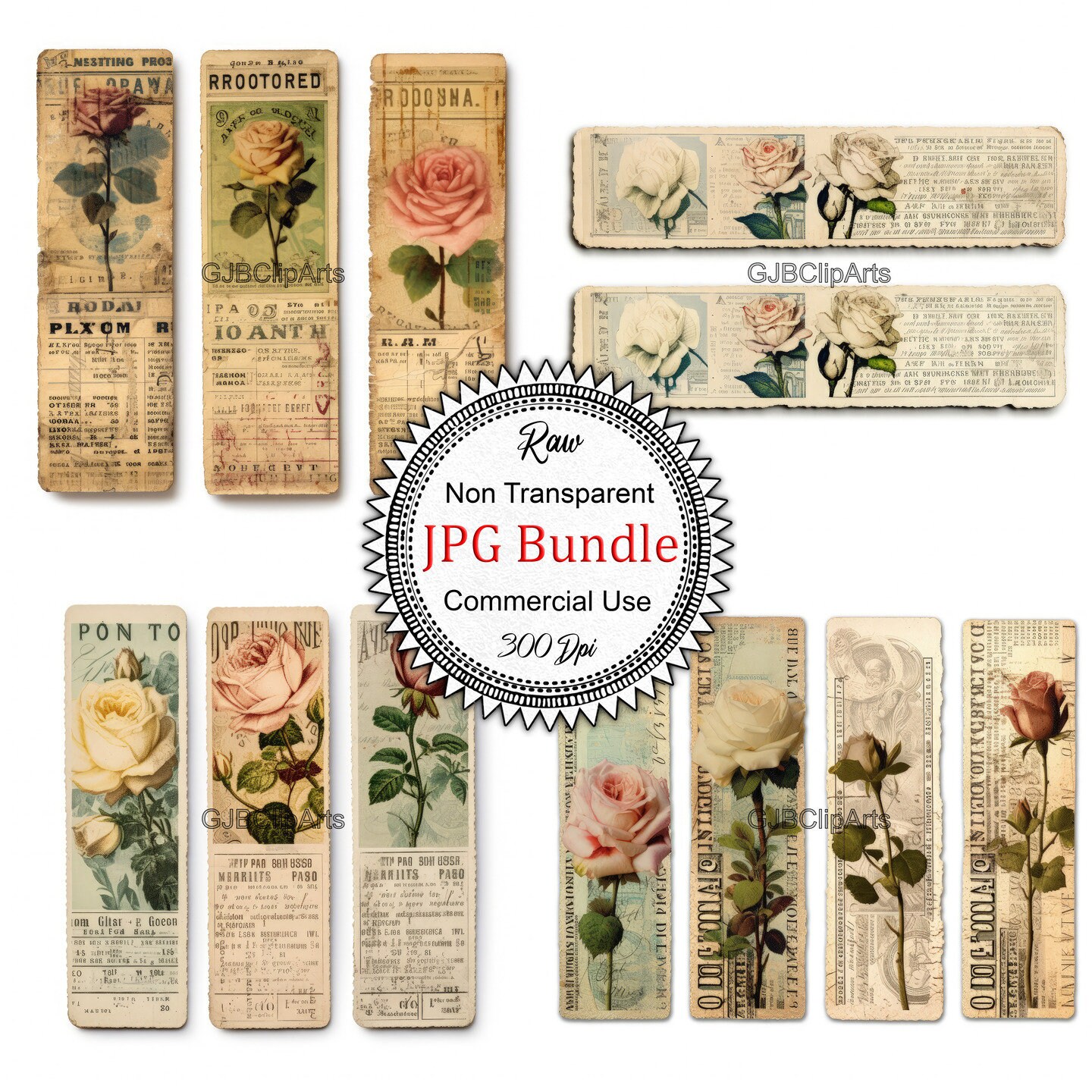 White Rose Ticket Stub Clipart, Vintage Clipart, Scrapbookking Supplies ...