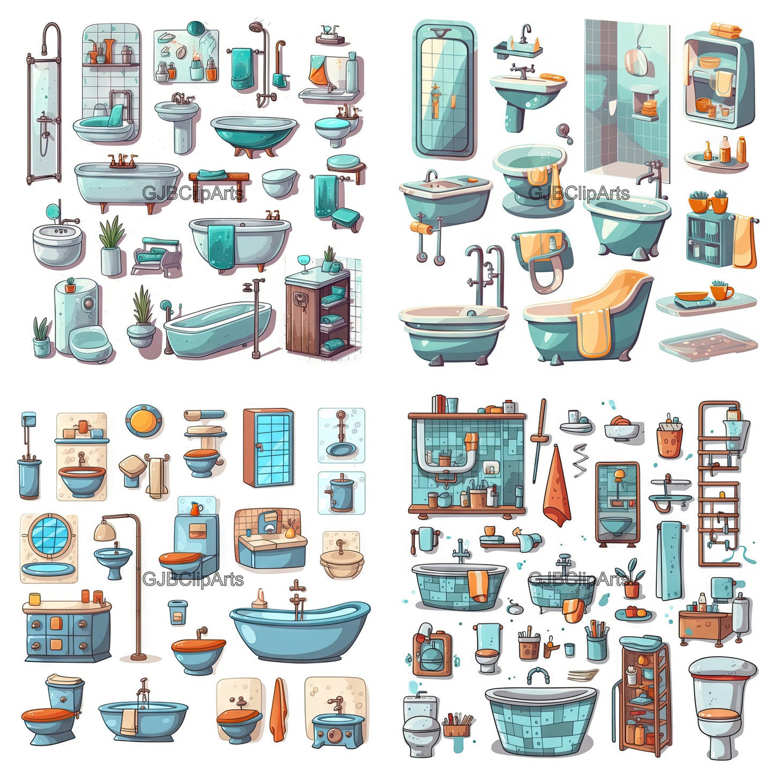 Bathroom Clipart Digital Stickers, Digital Clipart, Printable Stickers ...
