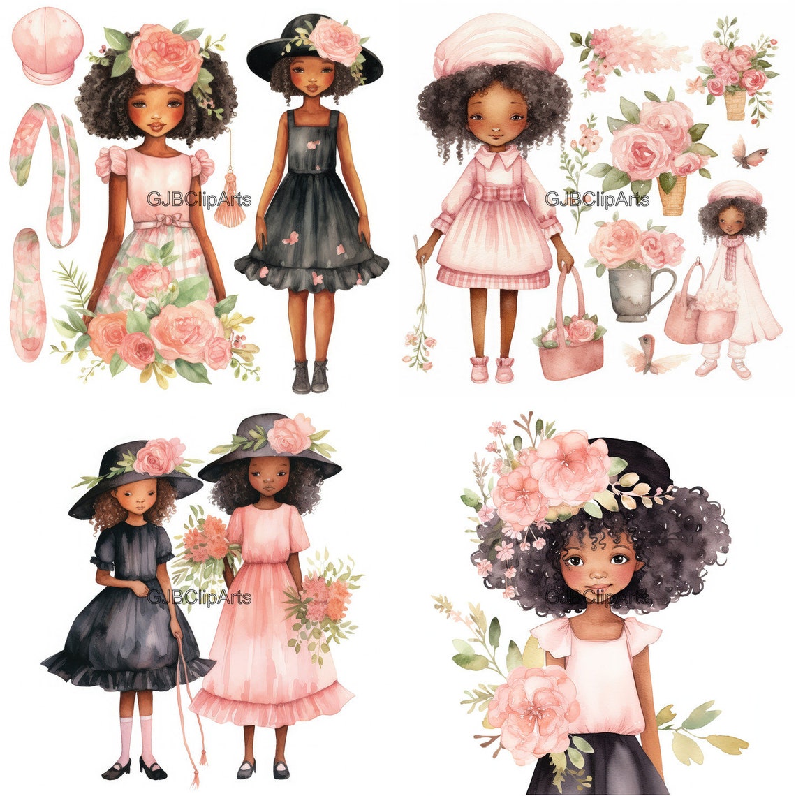 Watercolor Holly Hobbie Girl Clipart, Scrapbook Album, Junk Journaling ...