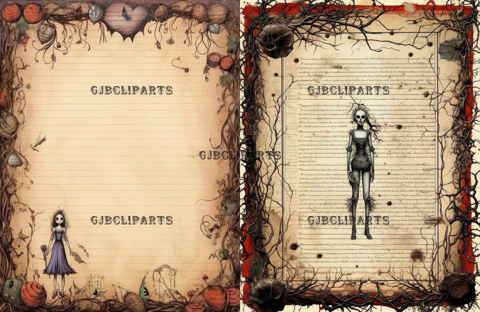 Horror Lined Page, Empty Journal Page With a Border Clipart, Junk ...