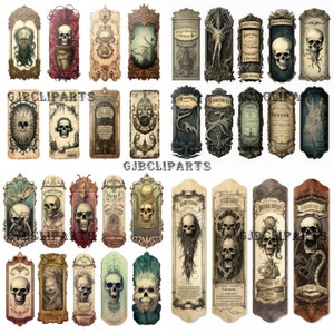 Horror Tall Ornate Labels, Junk Journal Book Vintage Clipart ...