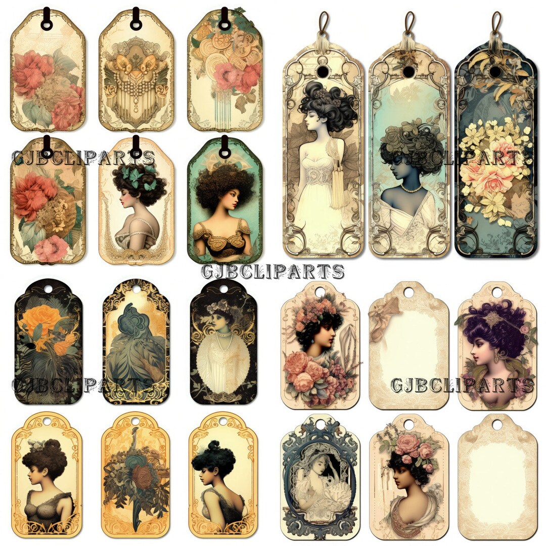 African American Ornamental Tag Clipart, Beautiful Vintage Tags ...