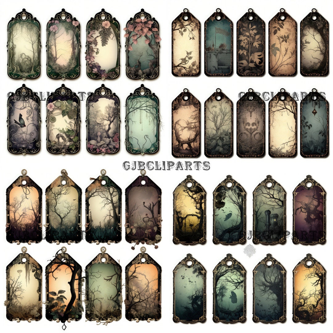 Dark Woods Ornamental Tag Clipart, Beautiful Vintage Tags With Antique ...