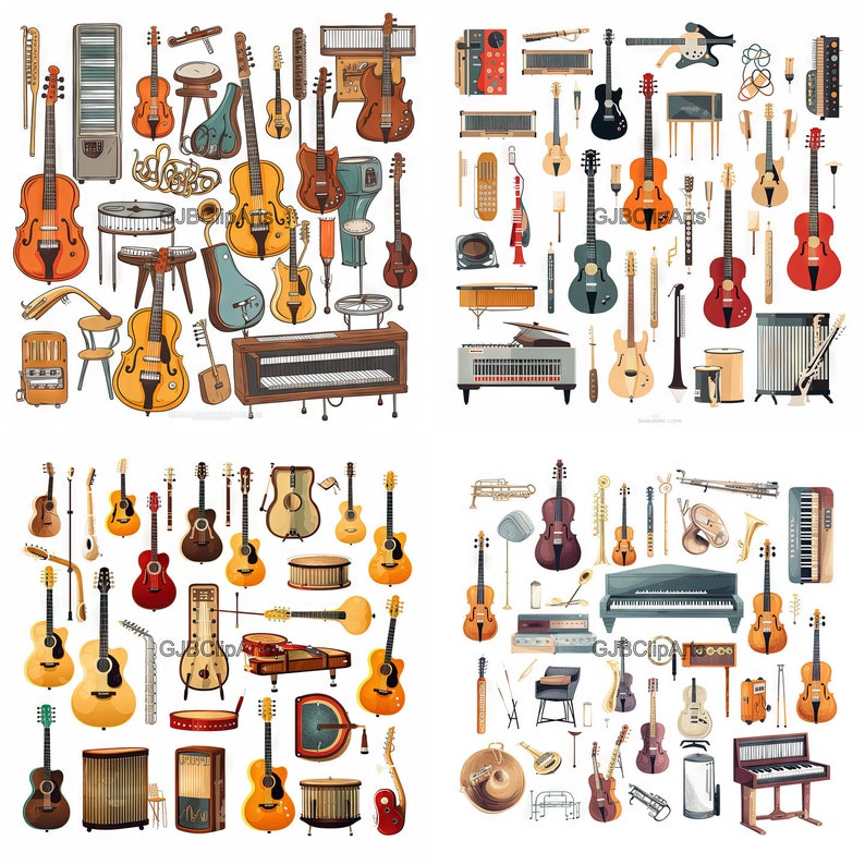 Music Clipart, Instrument Collection, Digital Stickers, Digital Clipart ...