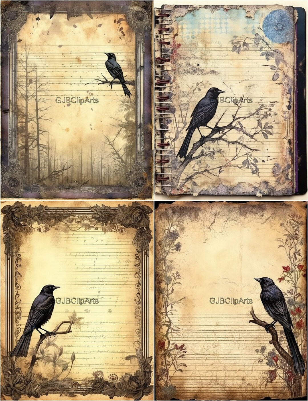 Raven Lined Page Clipart Raven Silhouette Clipart Feather Clipart ...