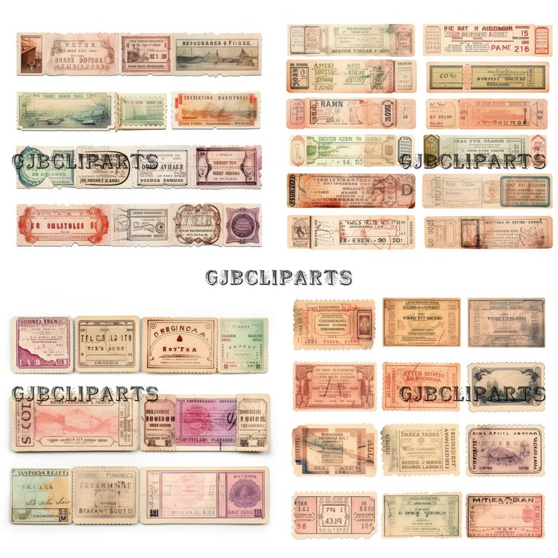 Maps Ornamental Vintage Ticket Clipart Evenly Spaced Clipart - Etsy
