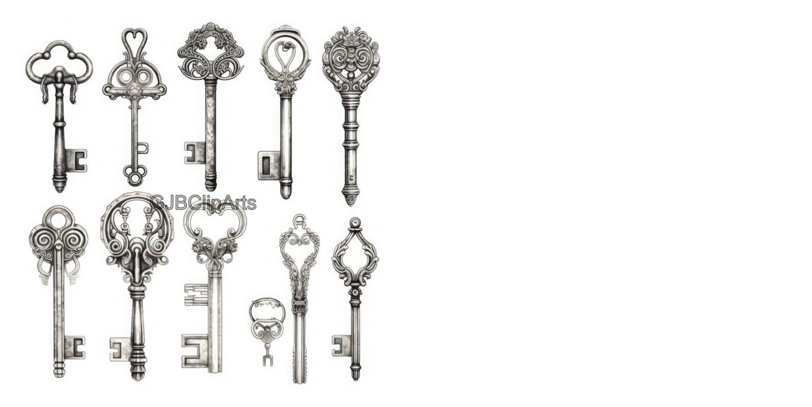 Vintage Key and Lock Charm Clipart, Key Clipart, Lock Clipart ...