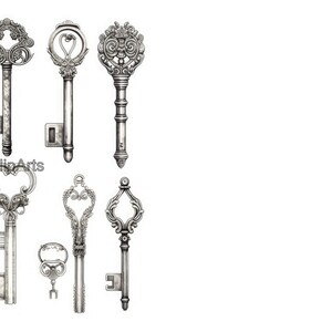 Vintage Key and Lock Charm Clipart, Key Clipart, Lock Clipart ...