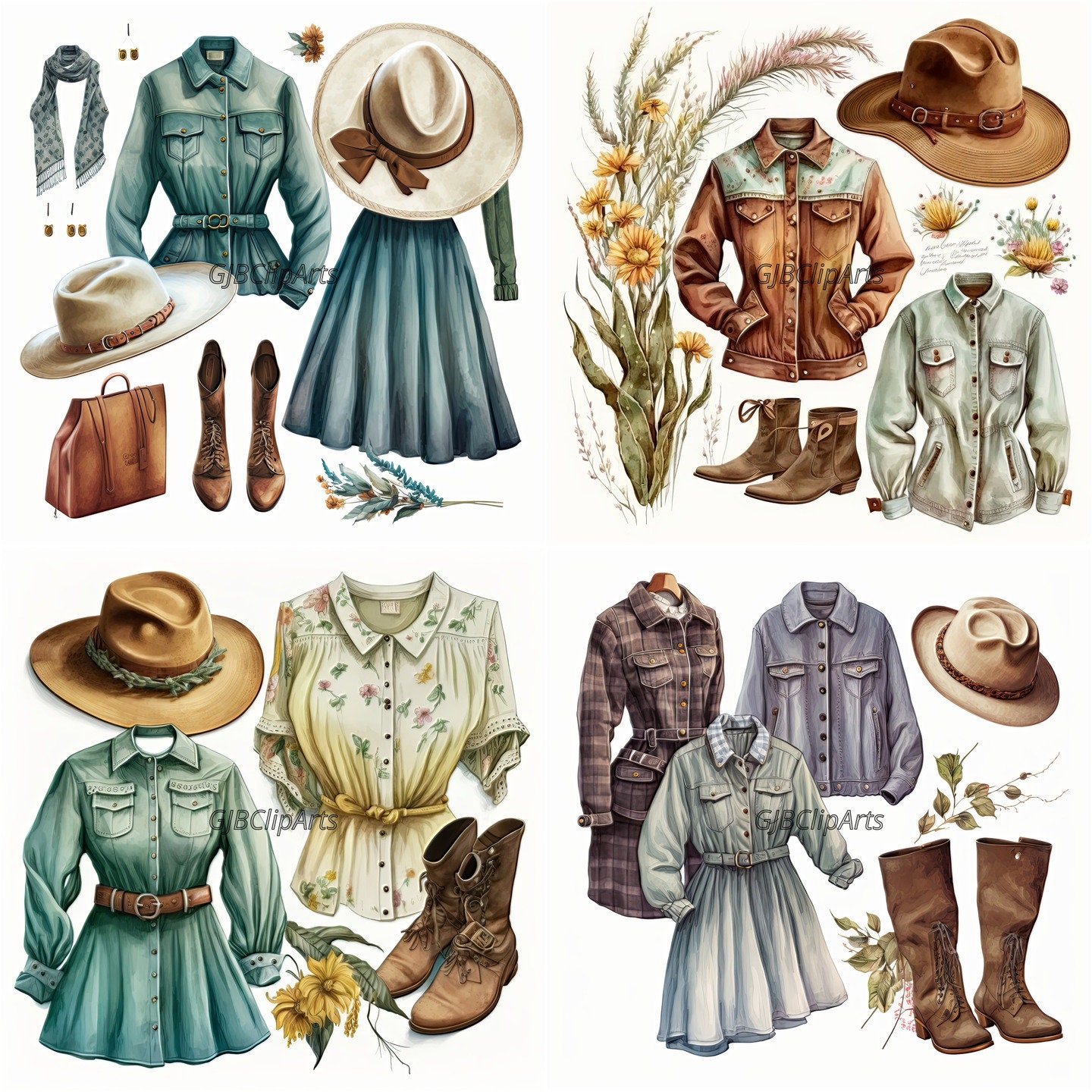 Women's Clothes Collection: Watercolor Fashionable Clothing ...