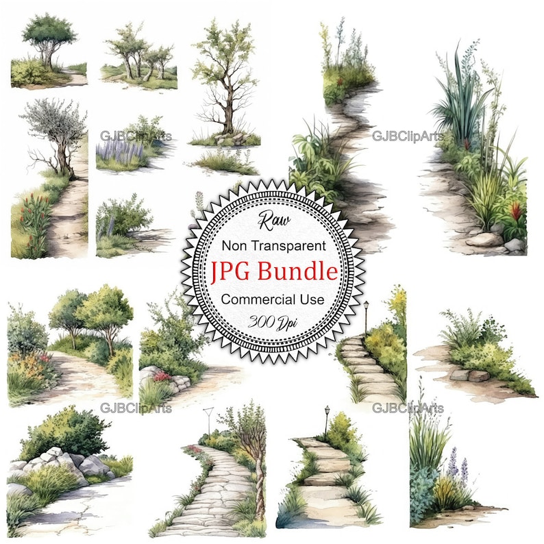Nature Walk Path Clipart,tree Clipart, Footpath Clipart, Scrapbooking ...