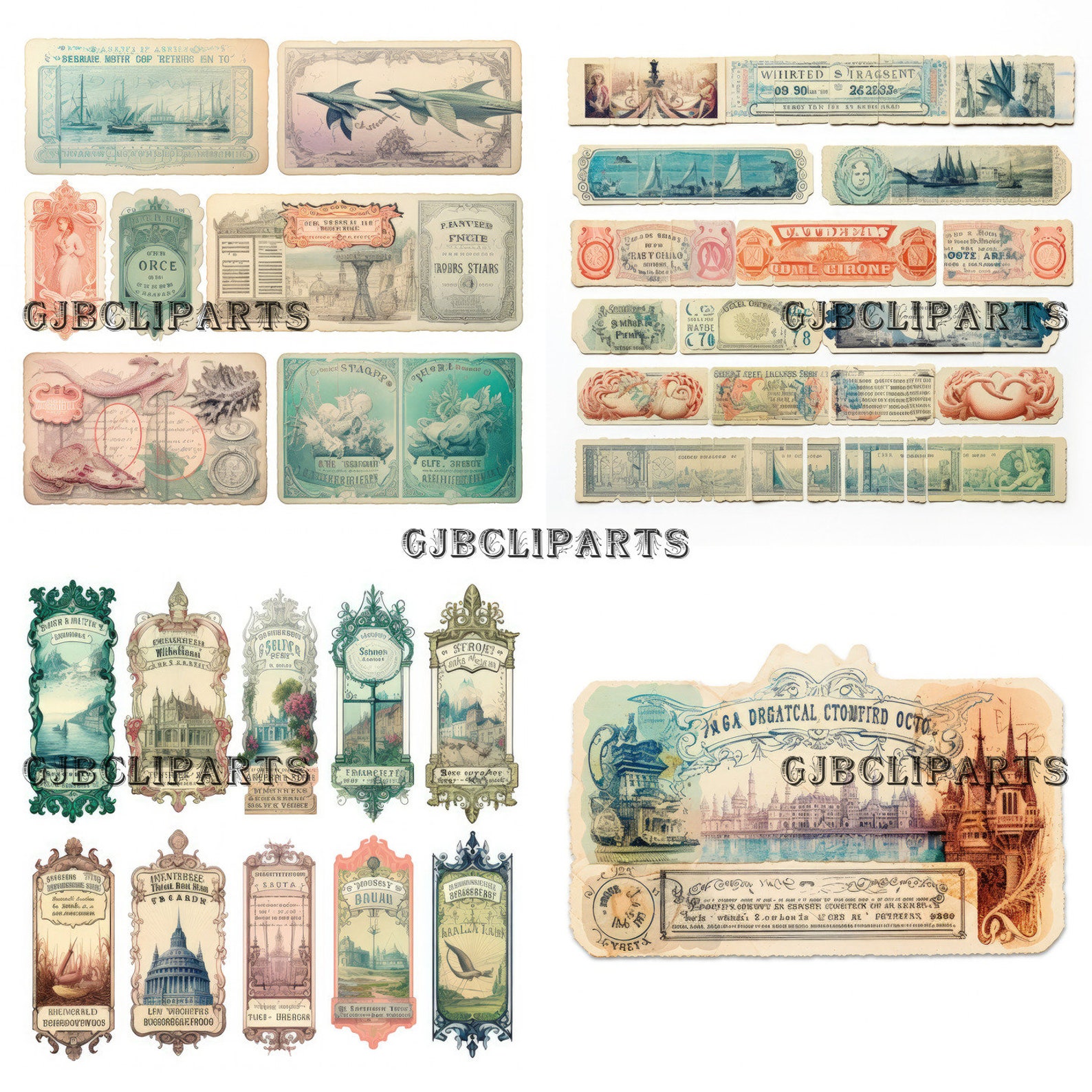 Underwater Kingdom Ornamental Vintage Ticket Clipart Evenly - Etsy