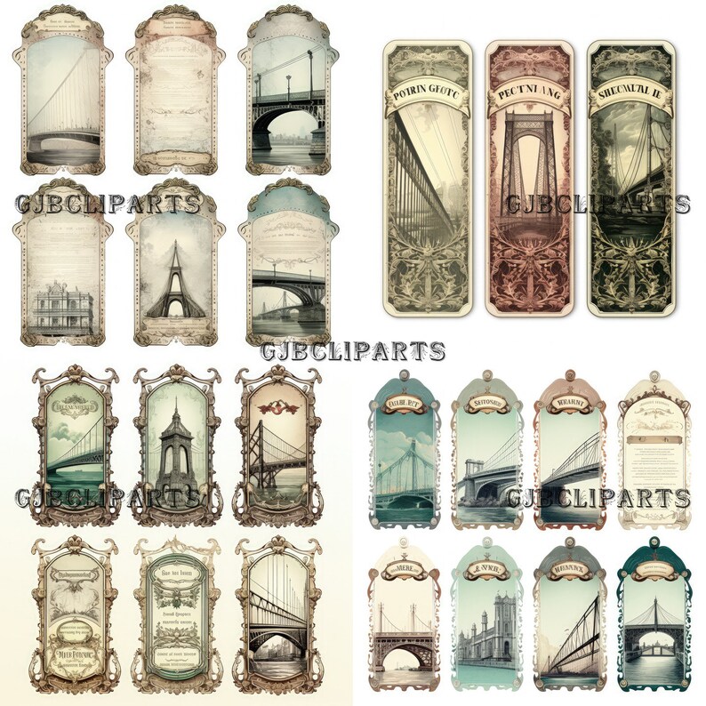 Bridge Tall Ornate Labels Clipart Junk Journal Book Vintage - Etsy
