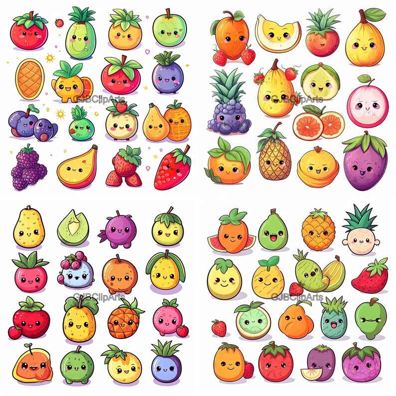 Fruit Clipart: Kawaii Fruits , Digital Stickers, Digital Clipart ...