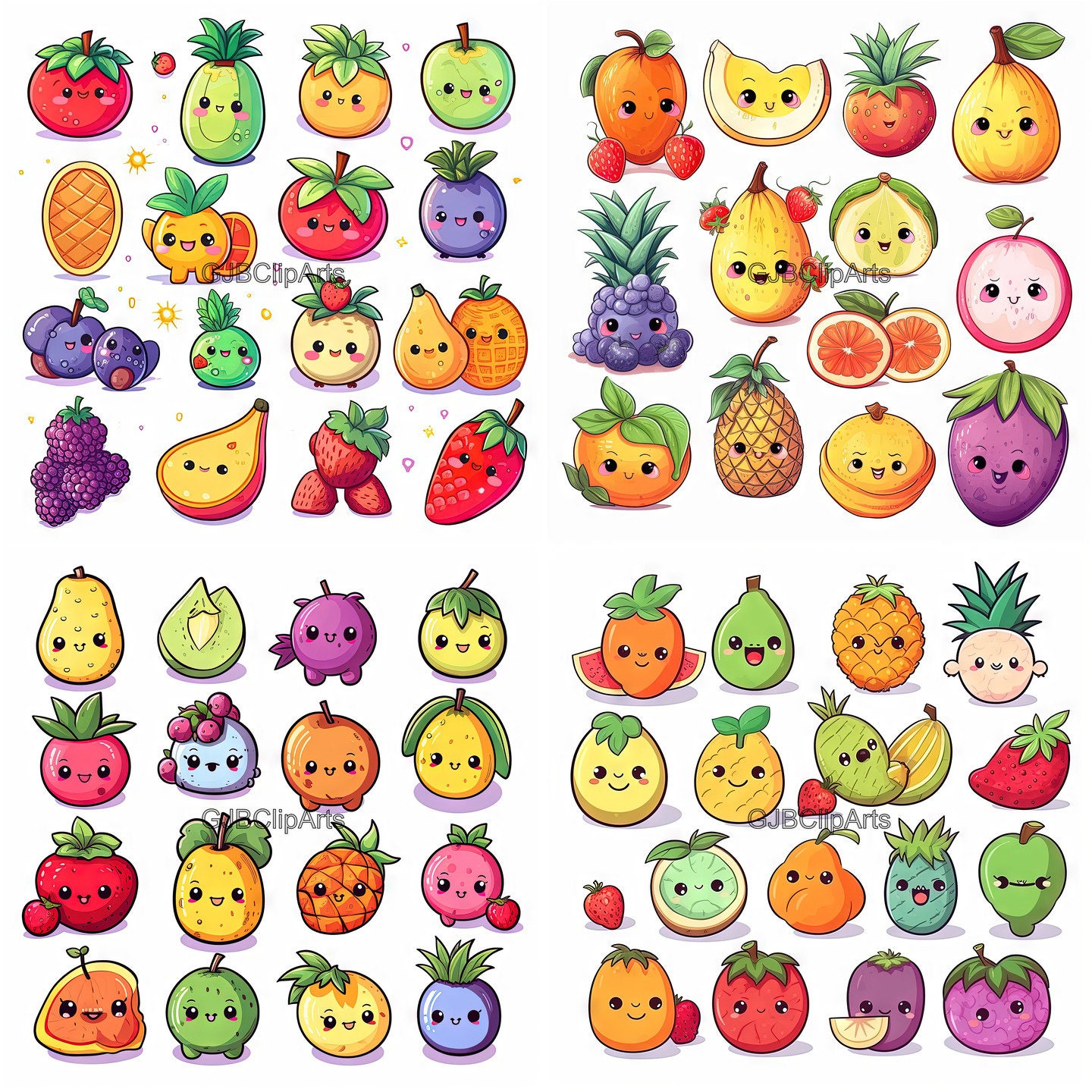 Fruit Clipart: Kawaii Fruits , Digital Stickers, Digital Clipart ...