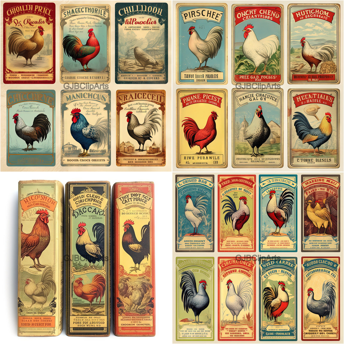 Vintage Chicken Labels Clipart ,artwork Collection,digital Clipart ...
