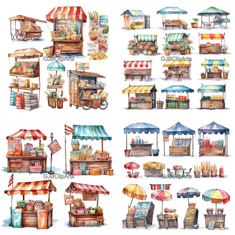 Watercolor Beach Vendor Stall Clipart, Junk Journaling Paper Packs ...