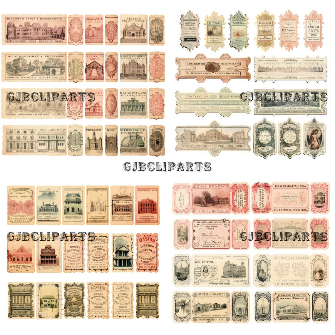 Victorian Cottage Ornamental Vintage Ticket Clipart, Evenly Spaced ...