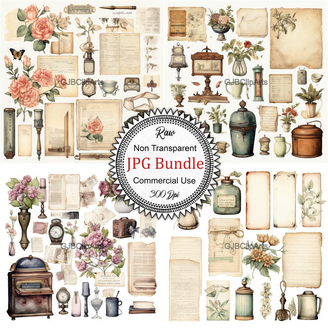 Vintage Printable Shabby Junk Journal Kit Clipart, Tea Cup Clipart ...