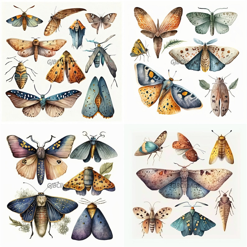 Watercolor Moths Collection: Delicate Insect Illustrations, Nature ...
