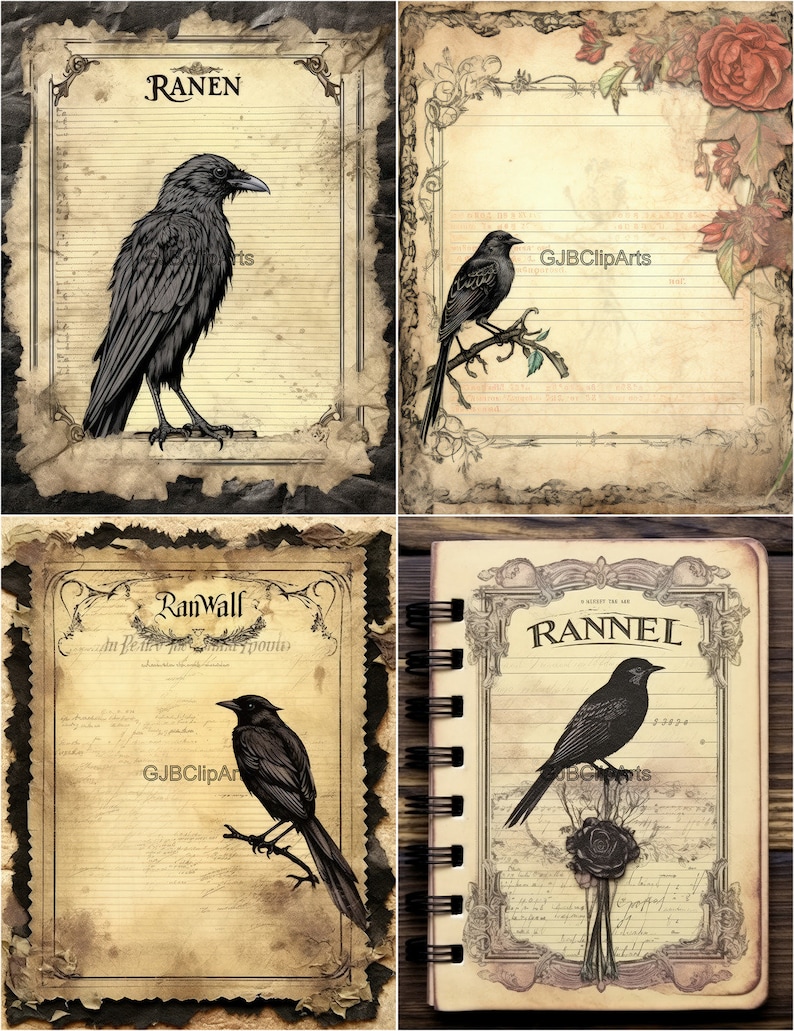 Raven Lined Page Clipart Raven Silhouette Clipart Feather Clipart ...