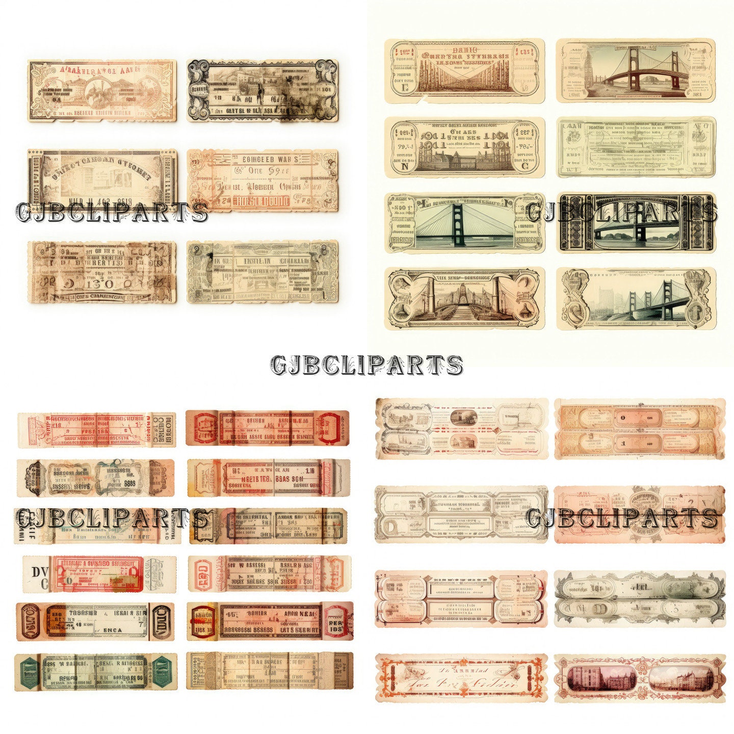 Bridge Ornamental Vintage Ticket Clipart Evenly Spaced - Etsy