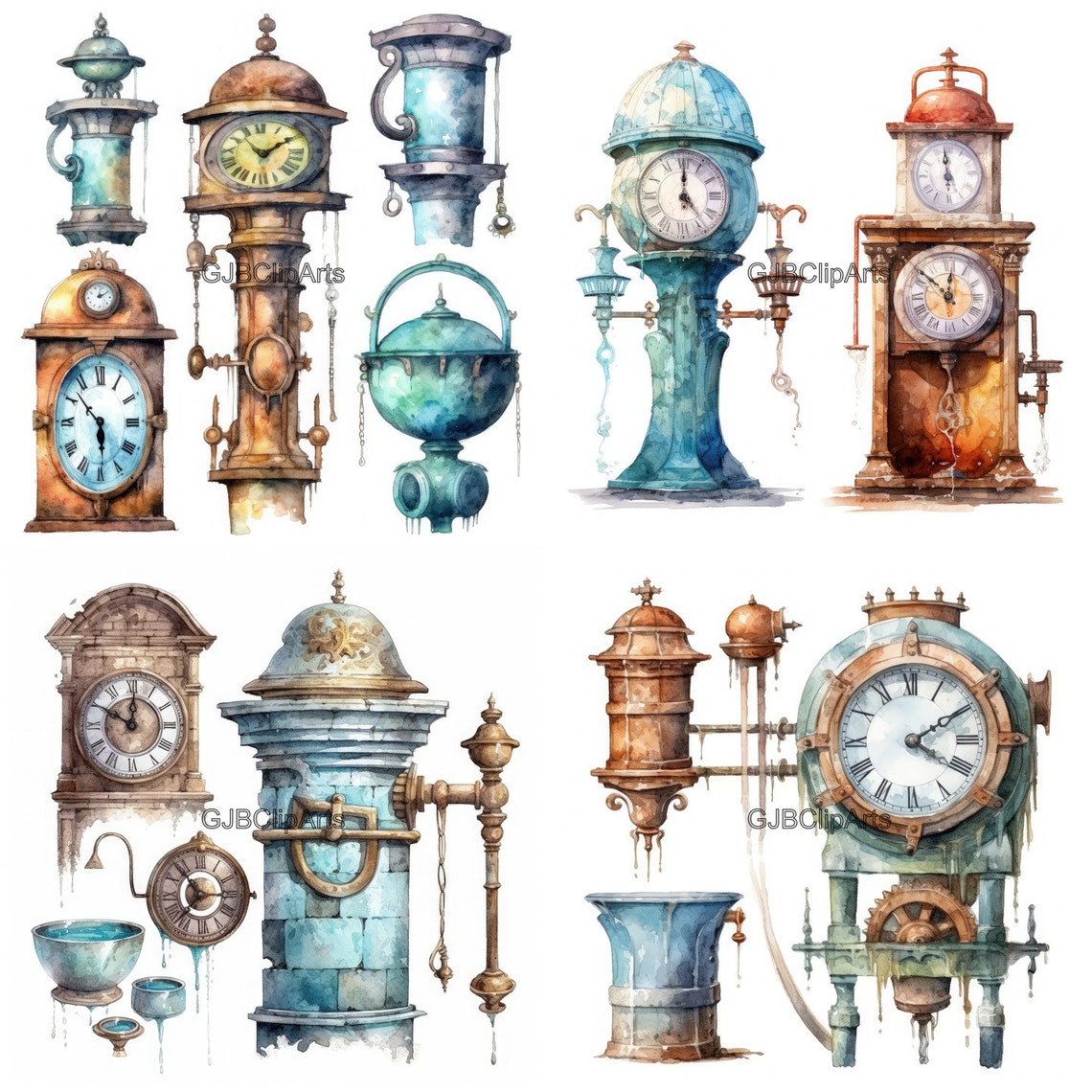 Ancient Water Clock Watercolor Clipart, Water Clock Clipart, Hourglass ...