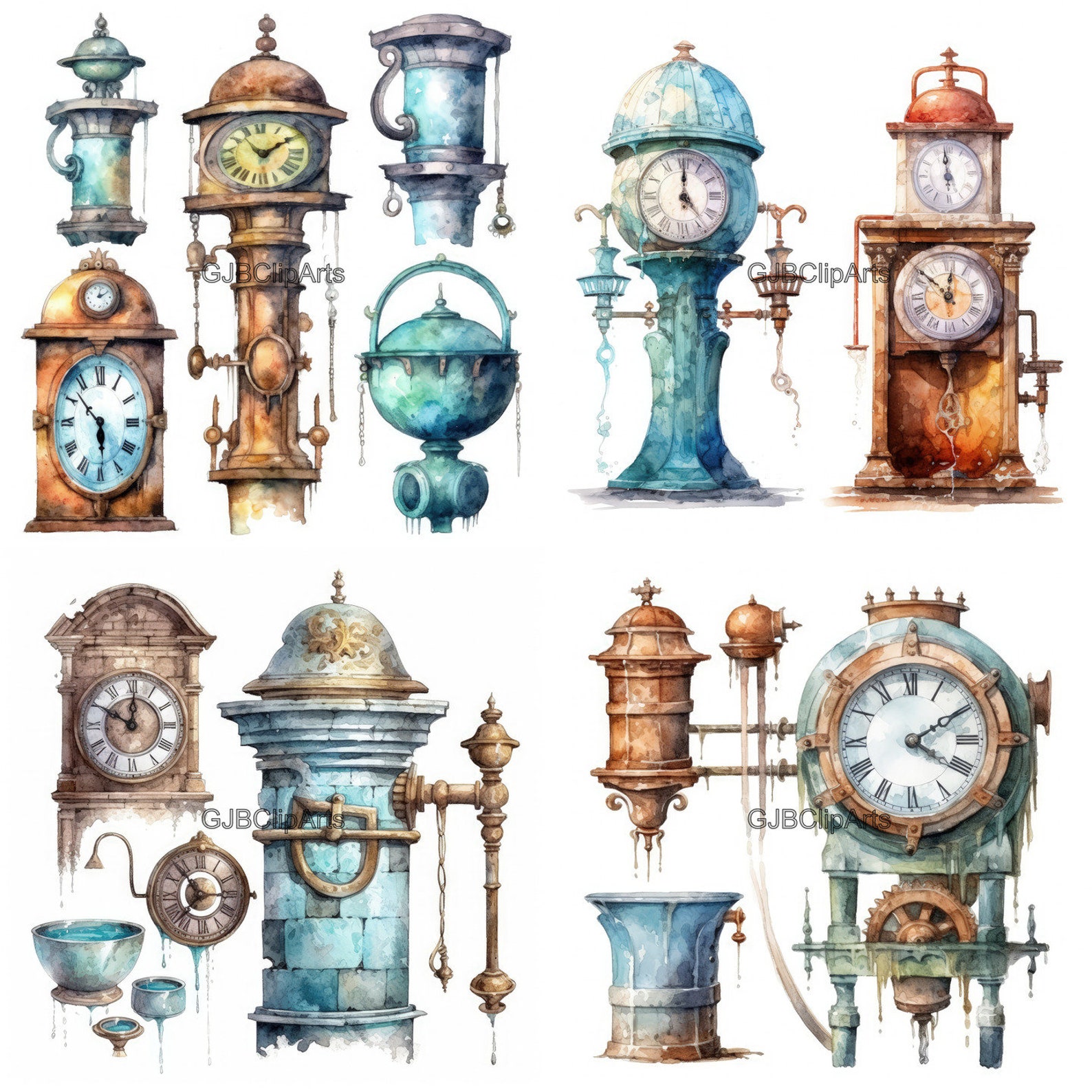 Ancient Water Clock Watercolor Clipart, Water Clock Clipart, Hourglass ...