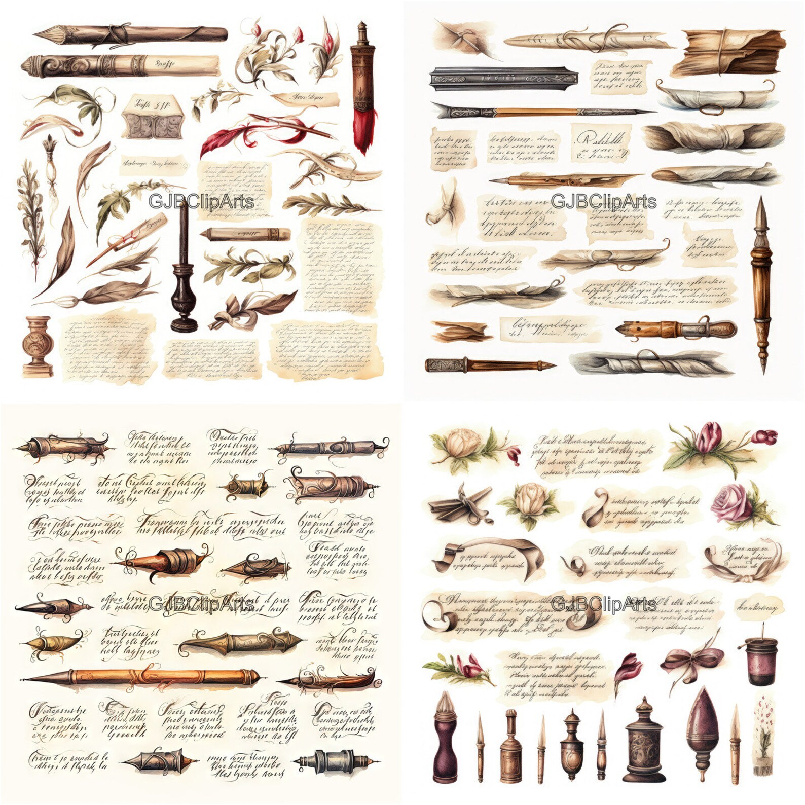 Old World Scripts Clipart, Calligraphy Elements Collection Clipart ...