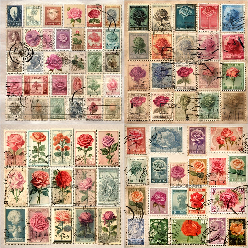 Victorian Shabby Chic Stamp Clipart, Digital Ephemera Clipart ...