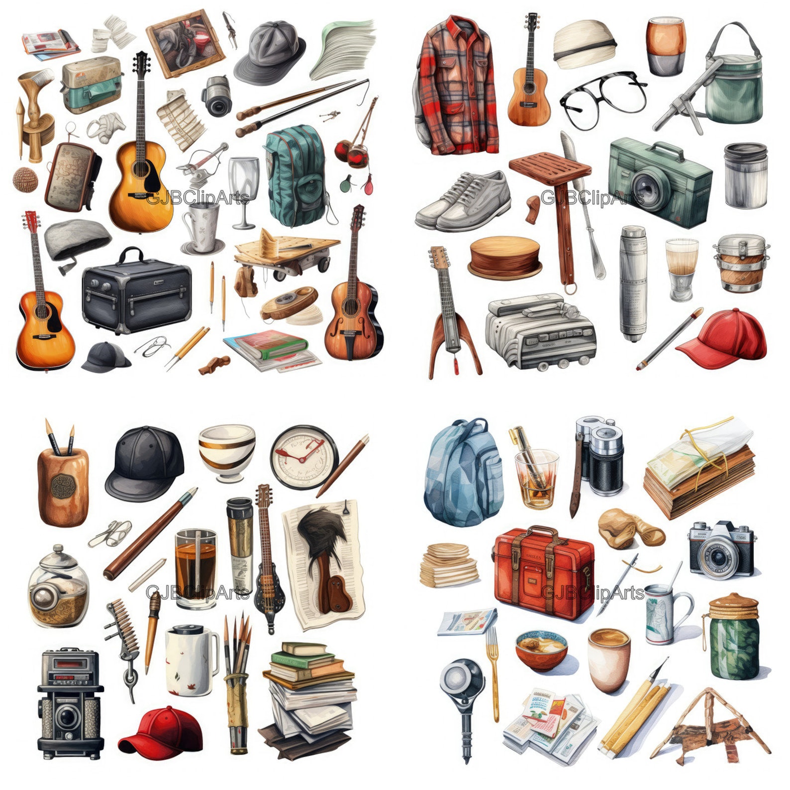 Favorite Hobbies Clipart, Music Clipart, Sports Clipart, Journaling Set ...