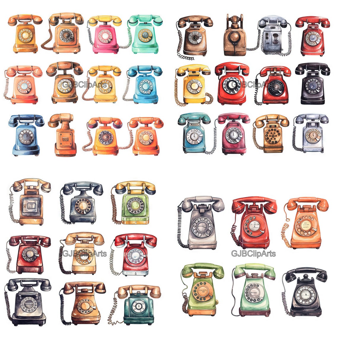 Classic Display of Vintage Retro Telephones Collection,digital Clipart ...