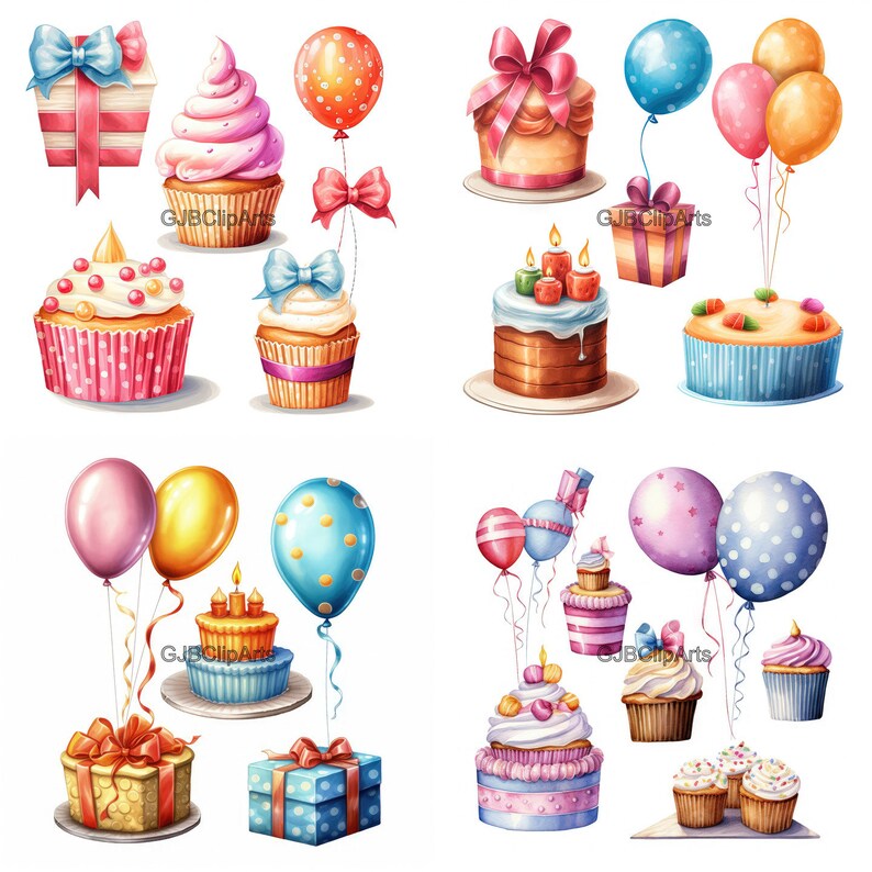 Birthday Elements Clipart, Cupcake, Candle Clipart, Confetti Clipart ...