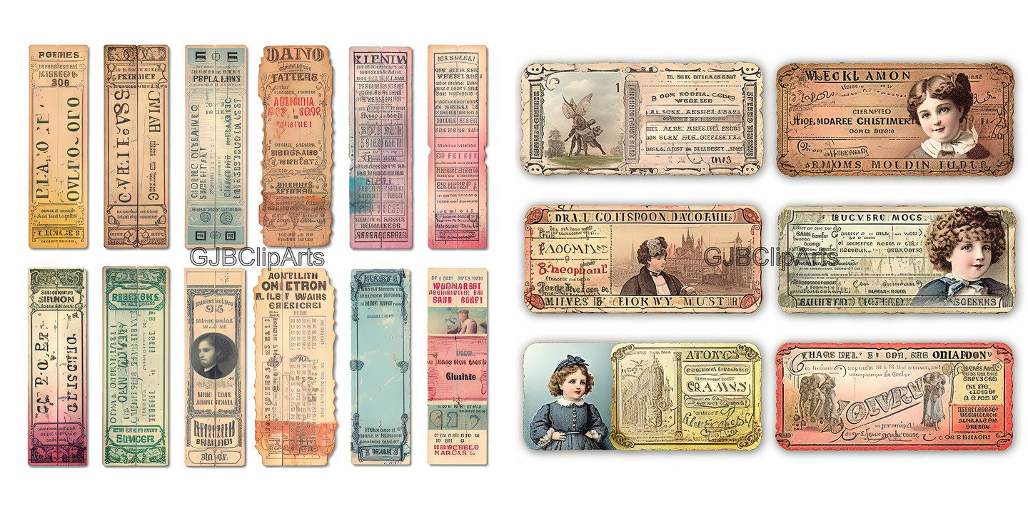 Kids and Books Vintage Ticket Clipart, Journaling Templates Digital ...