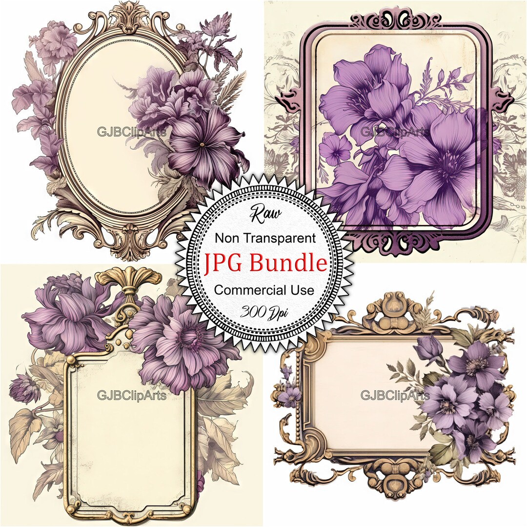 Vintage Purple Floral Label Clipart, Scrapbooking Pages, Journaling ...