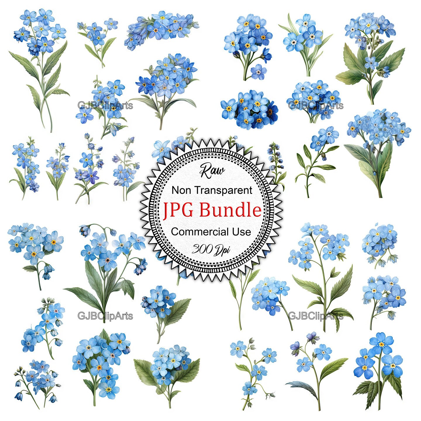Forget-me-not Clipart Digital Stickers, Digital Clipart, Printable ...