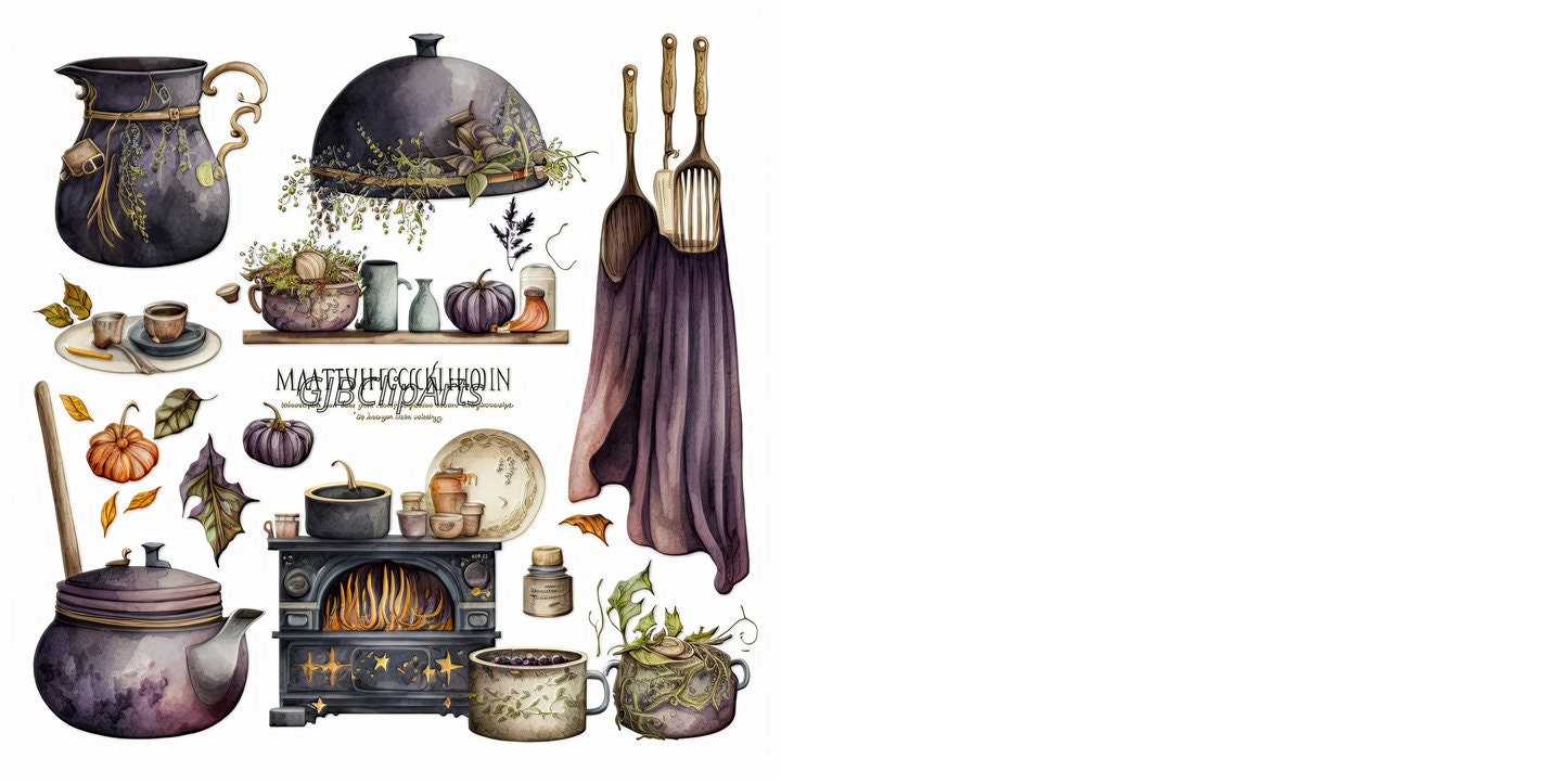 Vintage Witch Kitchen Collection: Watercolor Enchanting Witchy - Etsy