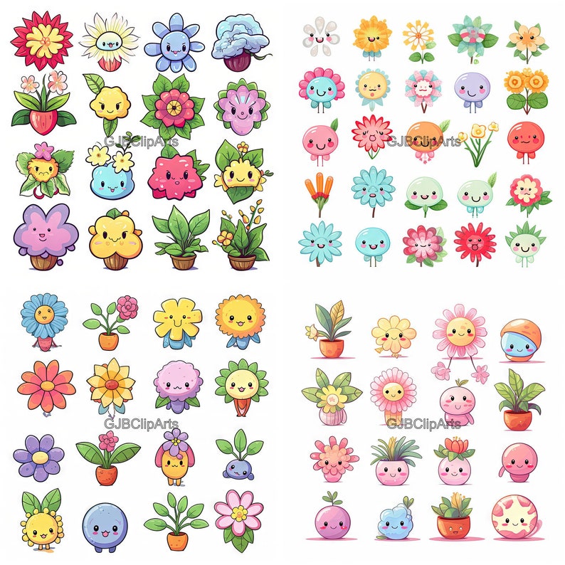 Flower Clipart, Kawaii Flower , Digital Stickers, Digital Clipart ...