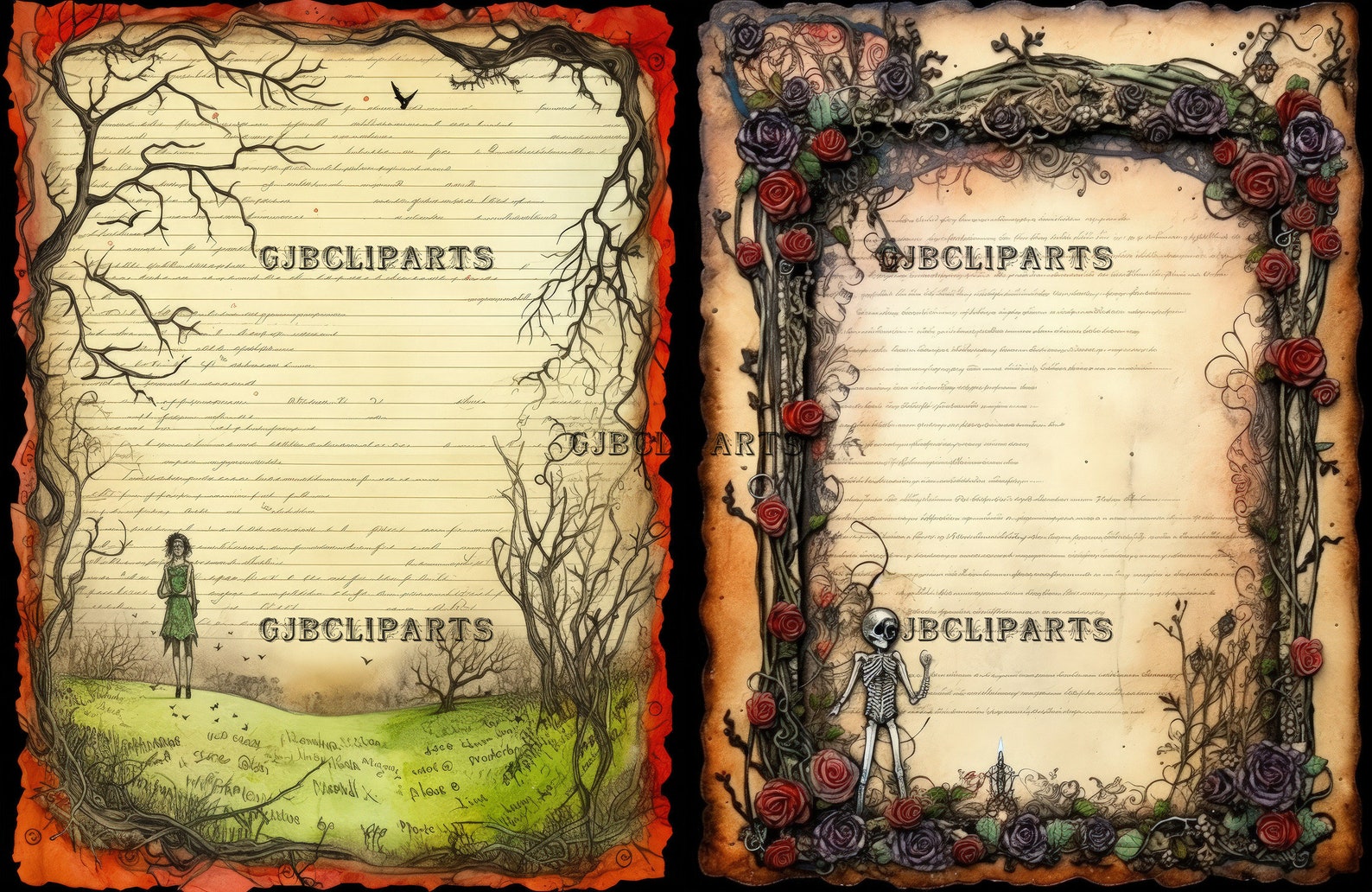 Horror Lined Page, Empty Journal Page With a Border Clipart, Junk ...