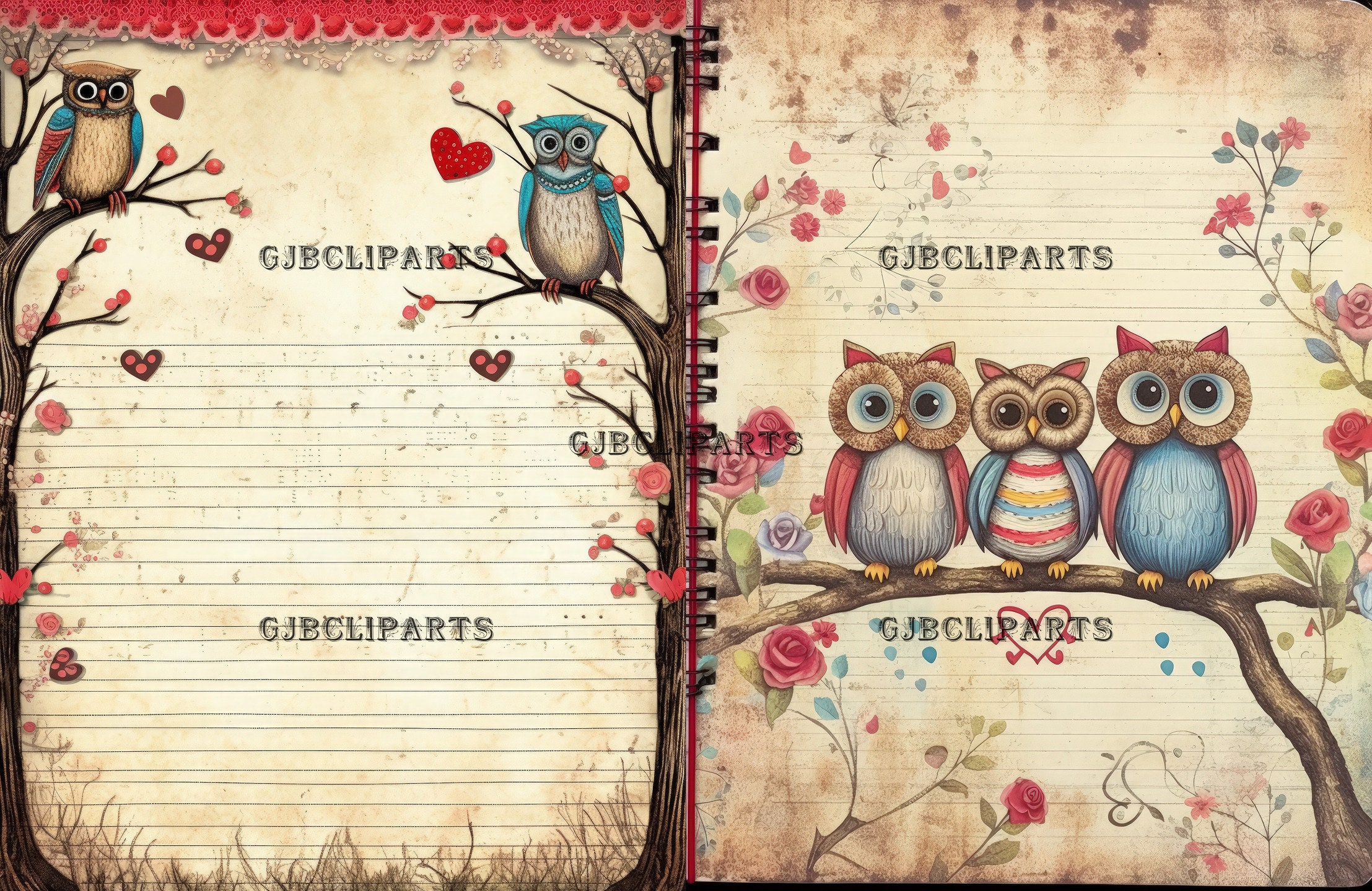 Whimsical Owls Lined Page Clipart, Empty Journal Page With Border ...