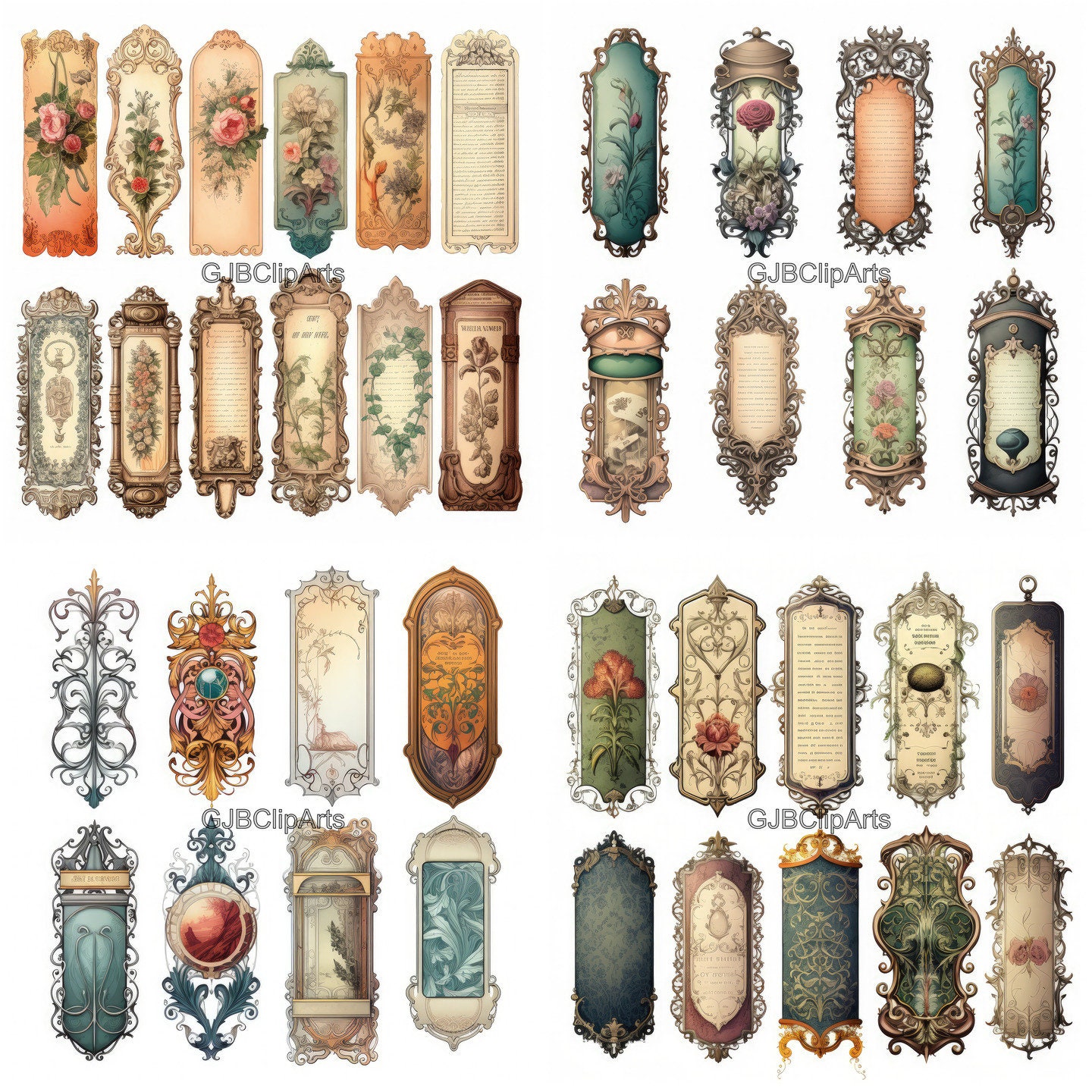 Surreal Tall Ornate Labels Clipart Strange Creatures Clipart Dreamlike ...