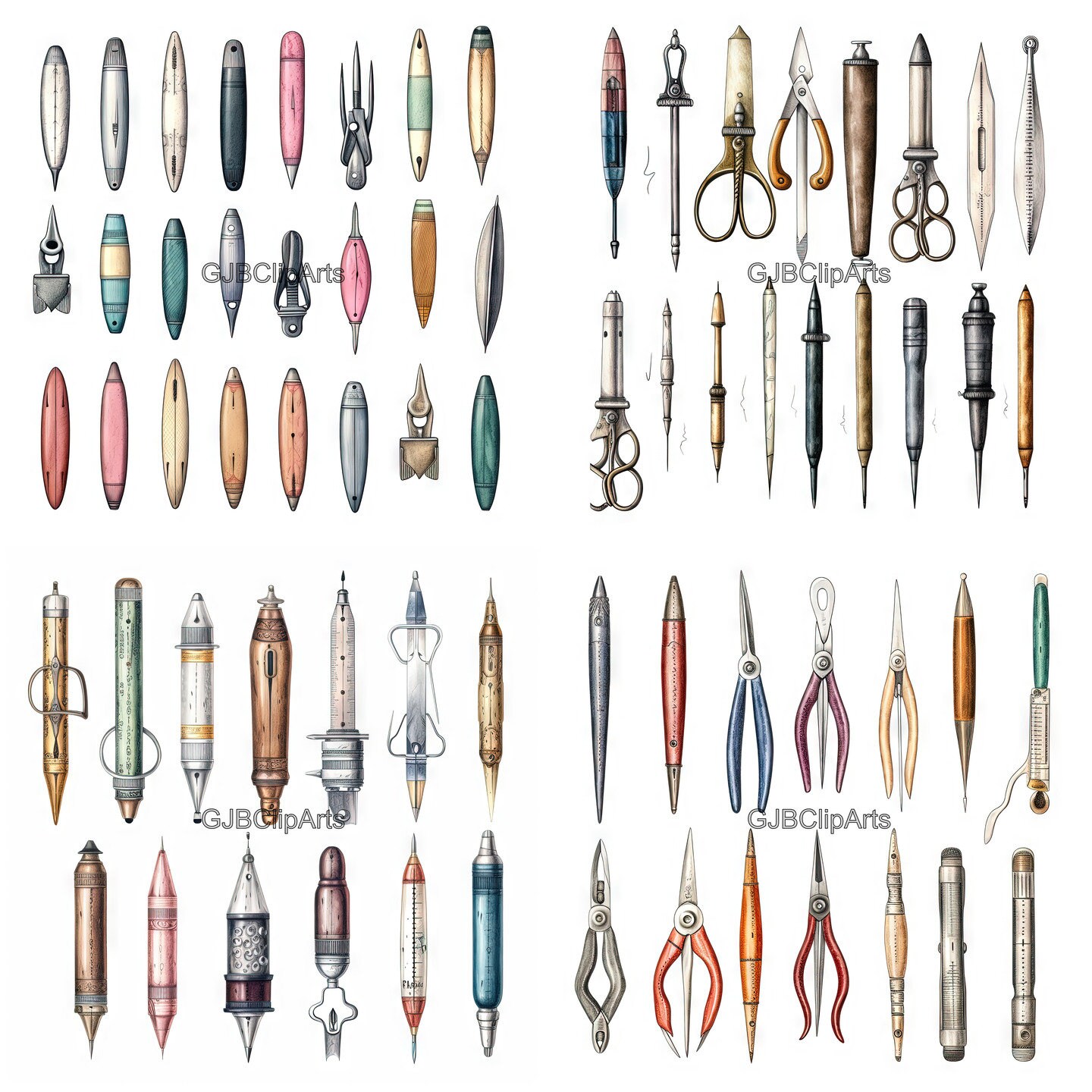 Historic Lineup of Vintage Seam Rippers Collection Digital Clipart ...