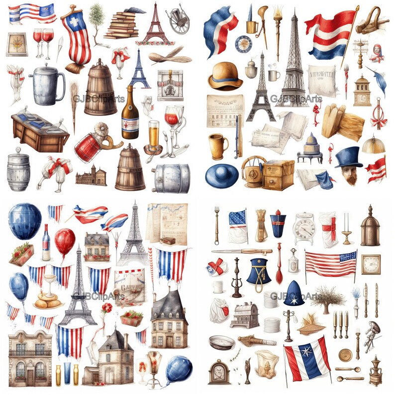 Bastille Day in France Clipart Eiffel Tower Clipart - Etsy