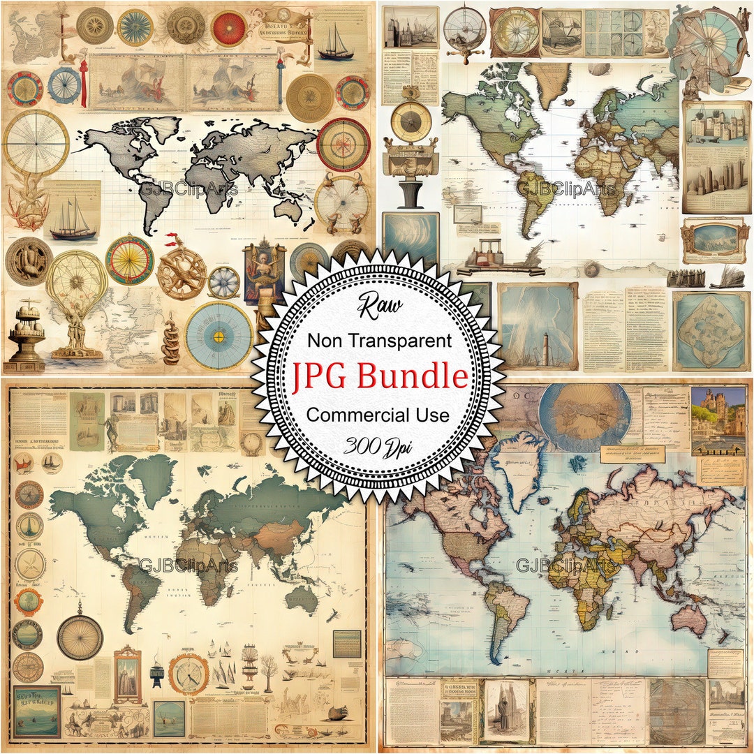 World Travel Map Clipart, Junk Journaling Embellishments, , Journaling ...