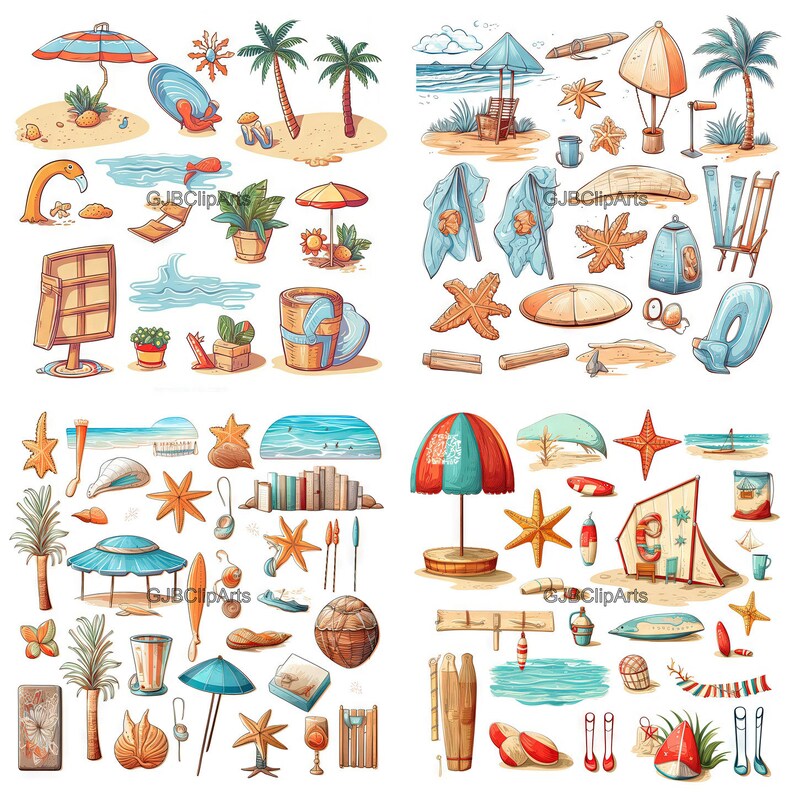 Beach View Clipart Digital Stickers, Digital Clipart, Printable ...