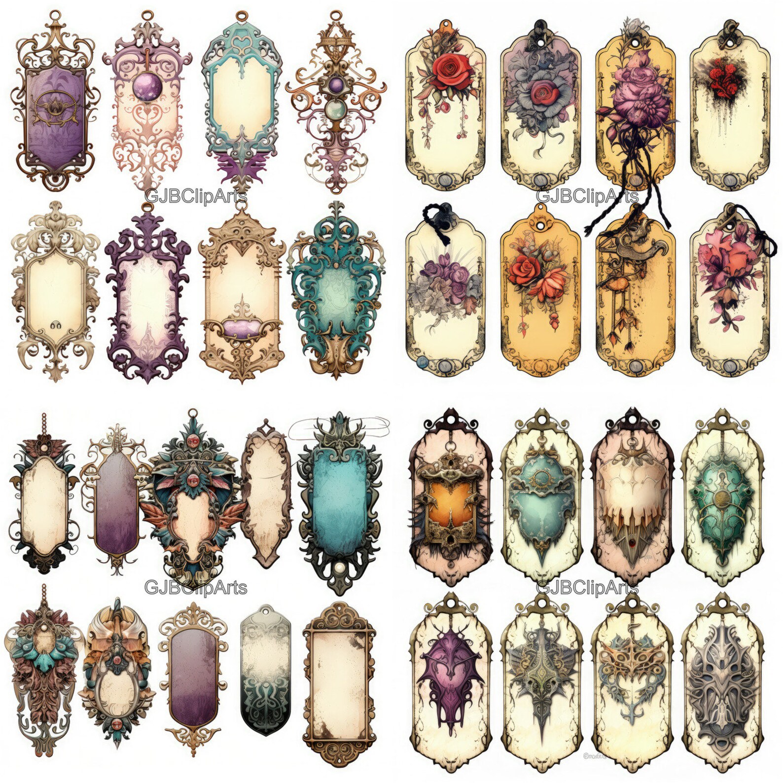 Vikings Ornamental Tag Clipart, Vintage Tags Clipart, Journaling for ...