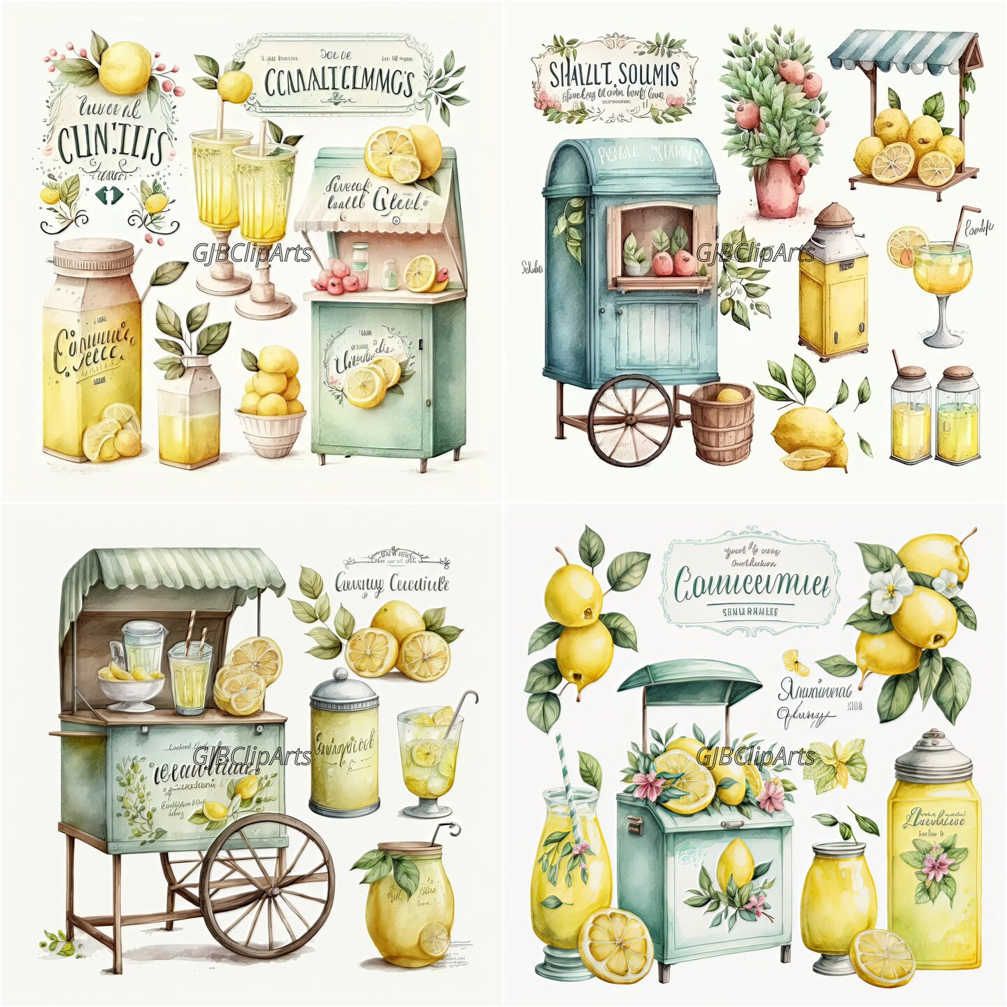 Lemonade Stand Clipart, Flower Lilac Clipart: Watercolor Floral ...