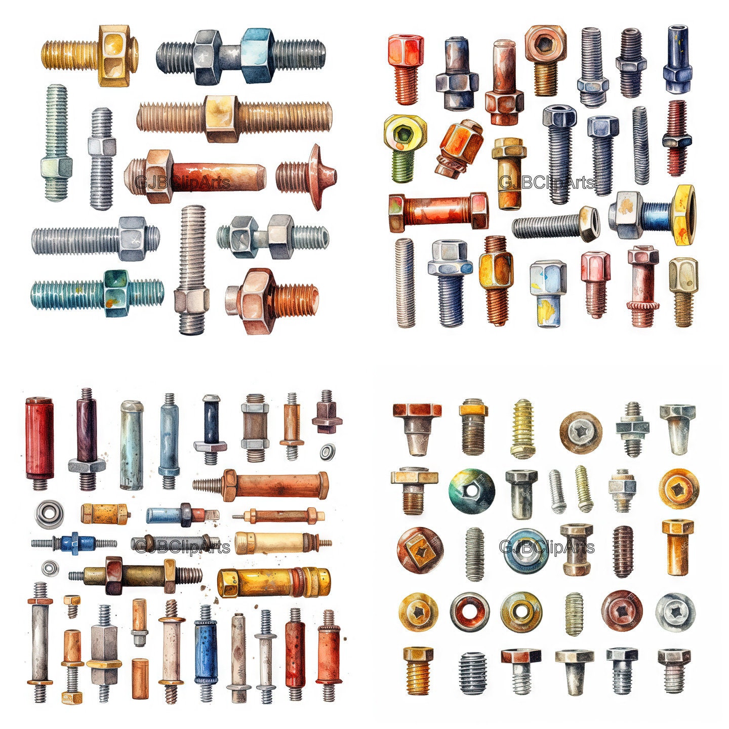 Vintage Bolts Collection: Antique Fasteners, Digital Clipart, Printable ...