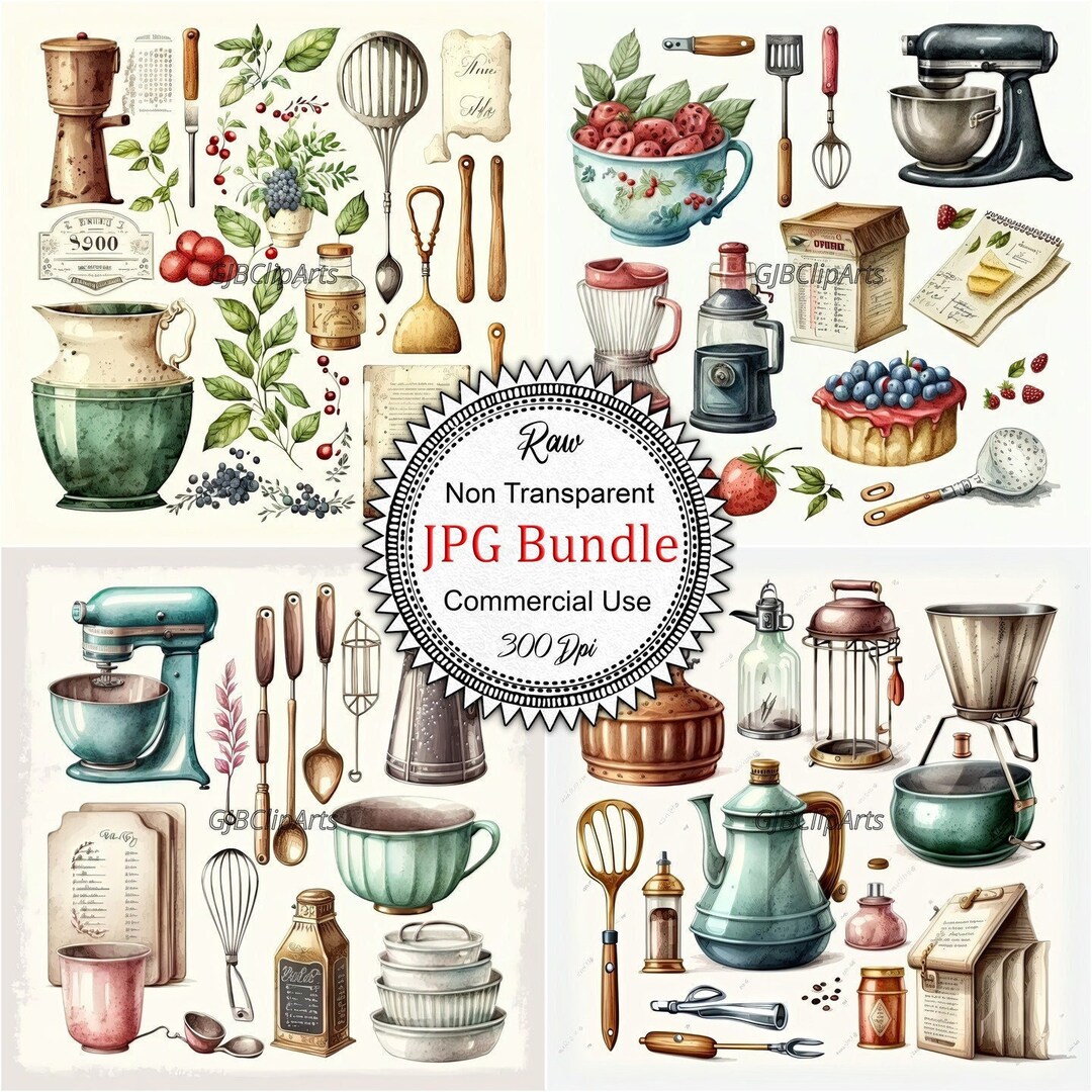 Charming Kitchen Tools Collection Clipart: Watercolor Utensils and ...