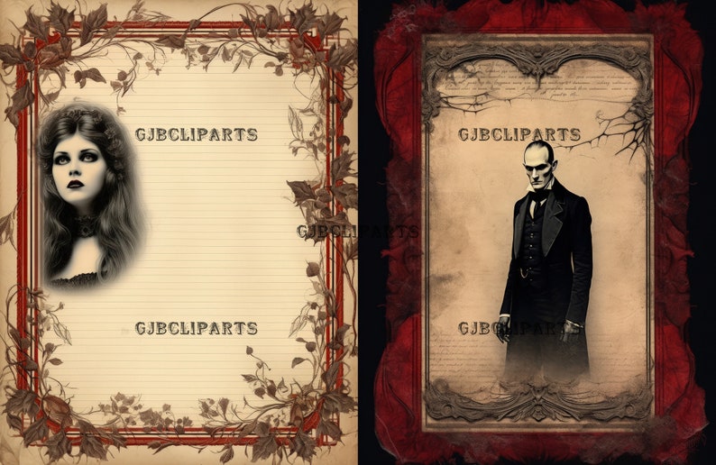 Vampire Lined Page Clipart Empty Journal Page With Border - Etsy